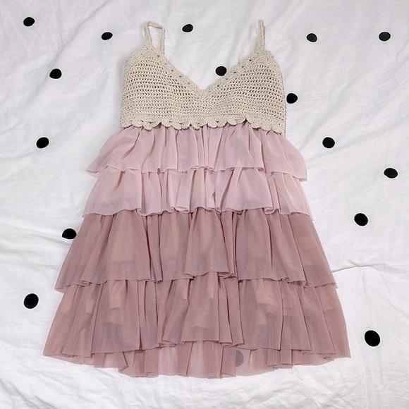 Max Rave | Tops | Max Rave Y2k Crochet Pink Ruffle Tulle Mesh Top ...